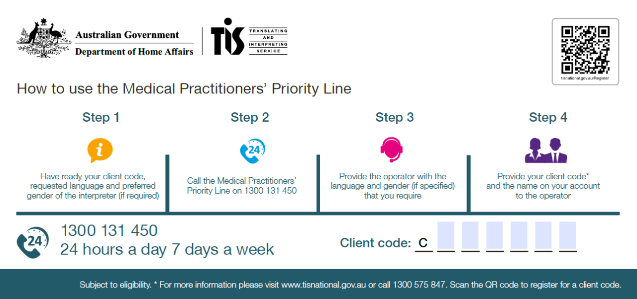 Medical Practitioner Priority Line for free Interpreting services - VRHN